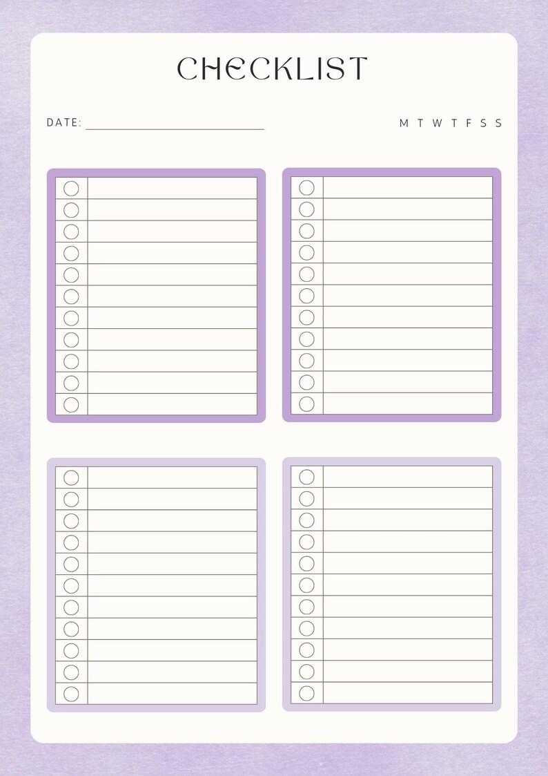Downloadable and Printable Aesthetic Purple To-do List Checklist ...