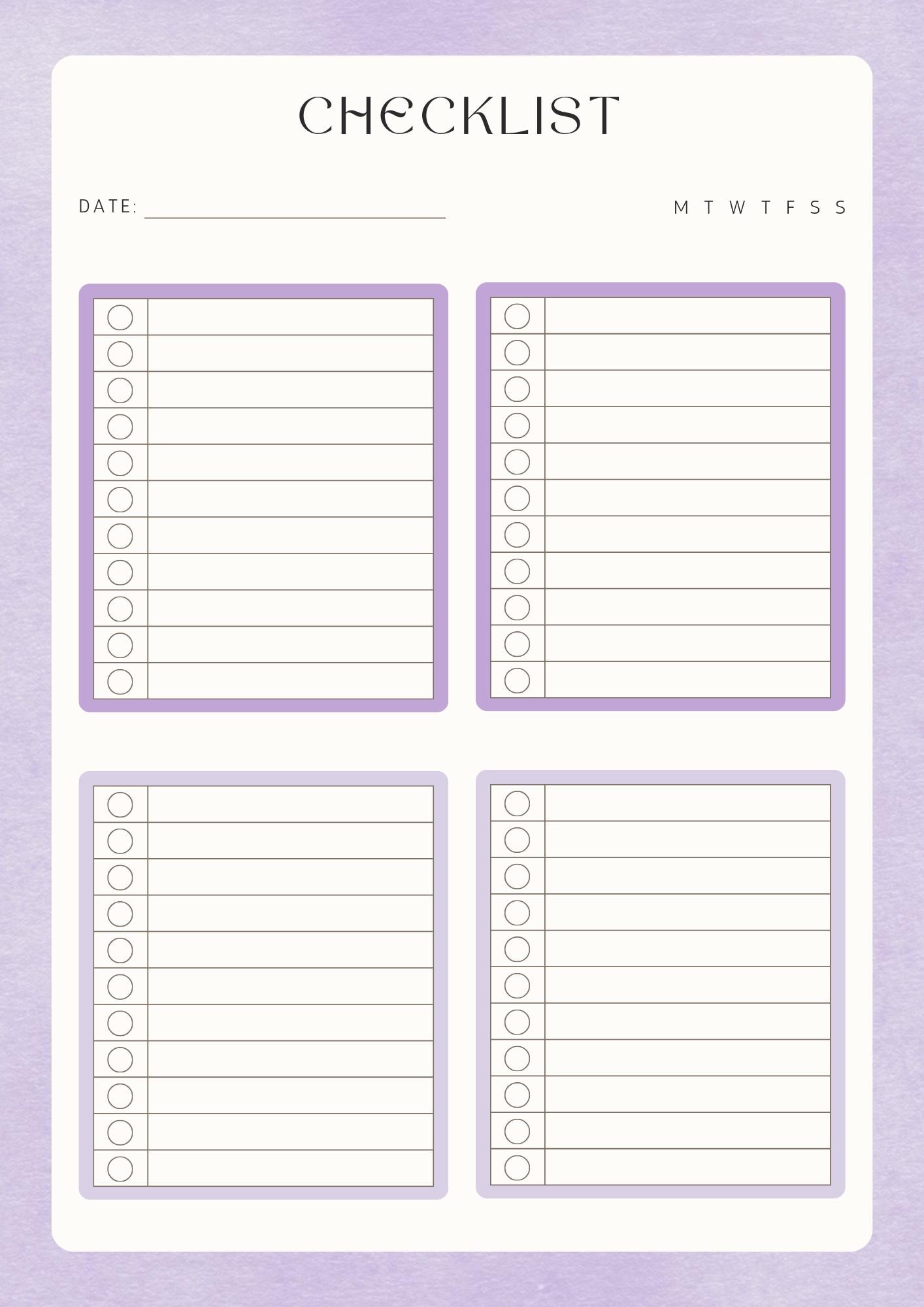 Downloadable and Printable Aesthetic Purple To-do List Checklist ...