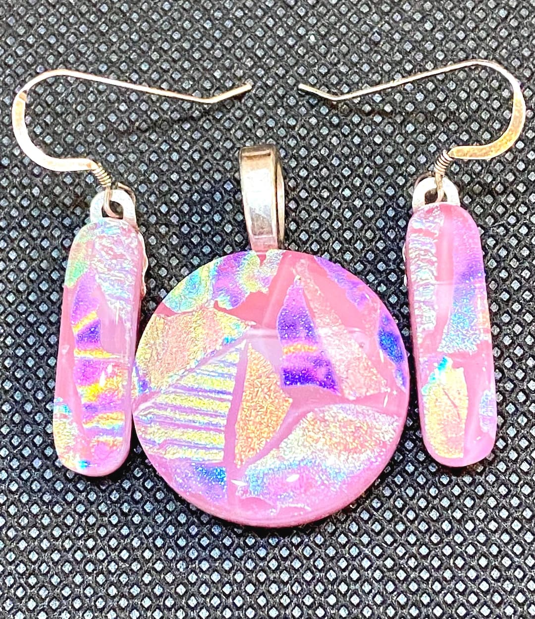 Pink Multi Color Dichroic Glass Jewelry Set: Sterling Silver Earrings ...