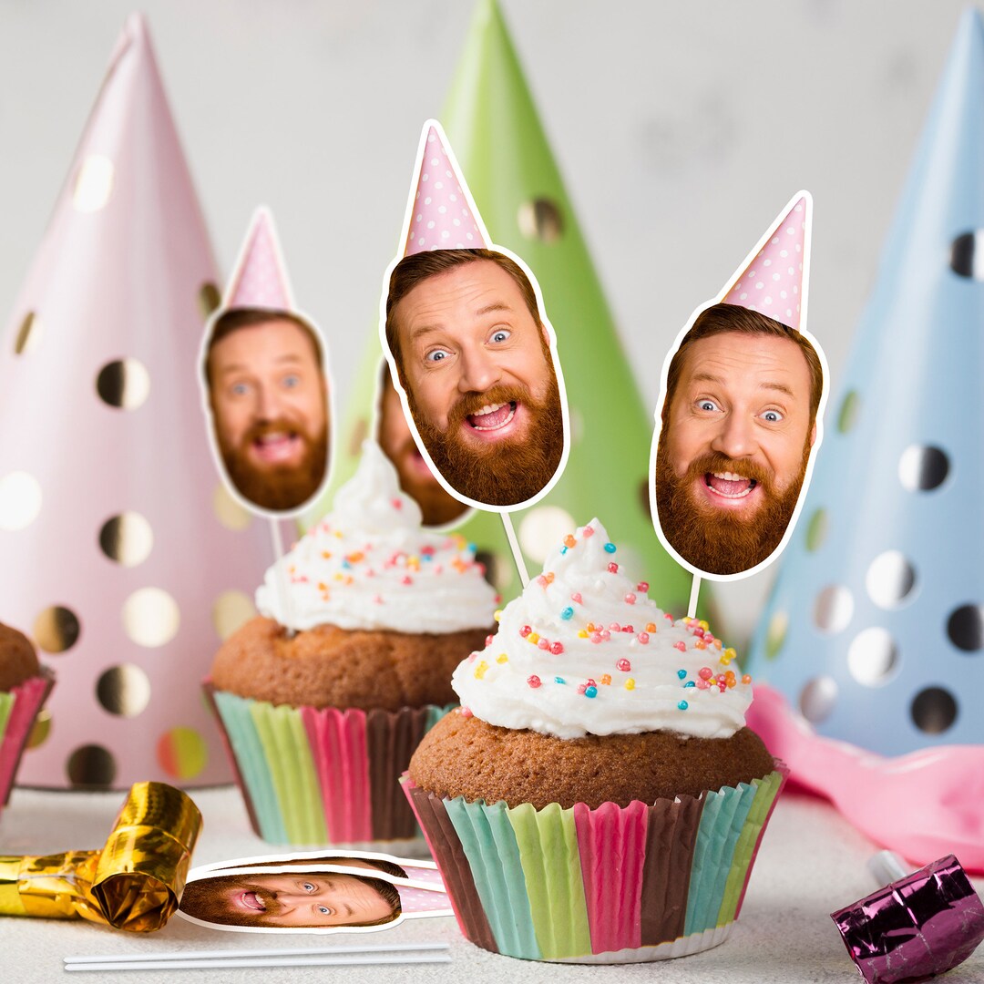Custom Face Cake Topper Personalized Photo Cake Topper Birthday Cupcake ...