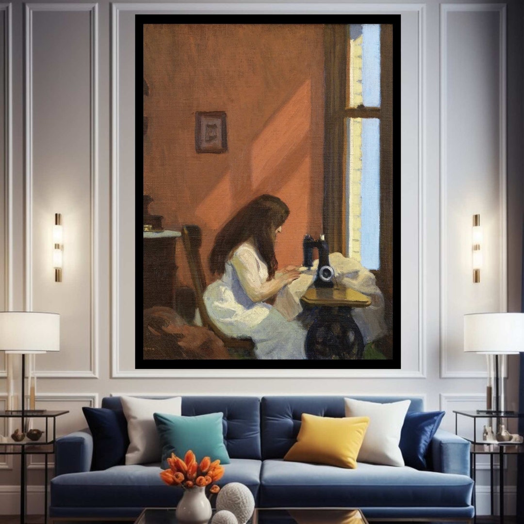 Edward Hopper Girl at Sewing Machine Canvas Wall Art Print - Etsy