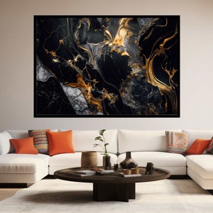 Abstract Black Gold Marble Canvas Wall Art Print - Etsy