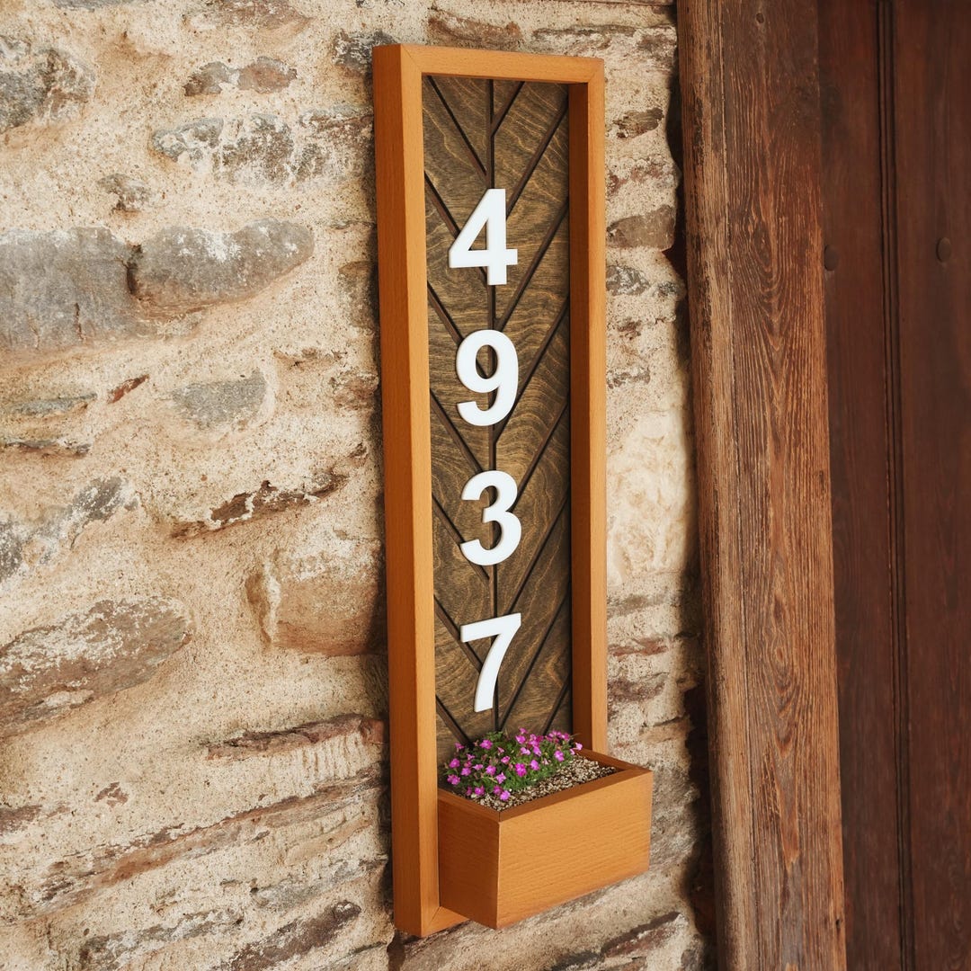 Fairview Vertical House Number Sign, Custom Herringbone Adress Plaque ...