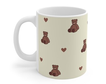 Teddy Bear Mug With Ribbon Bow Handmade Ceramic Mug 300 Ml Handmade ...