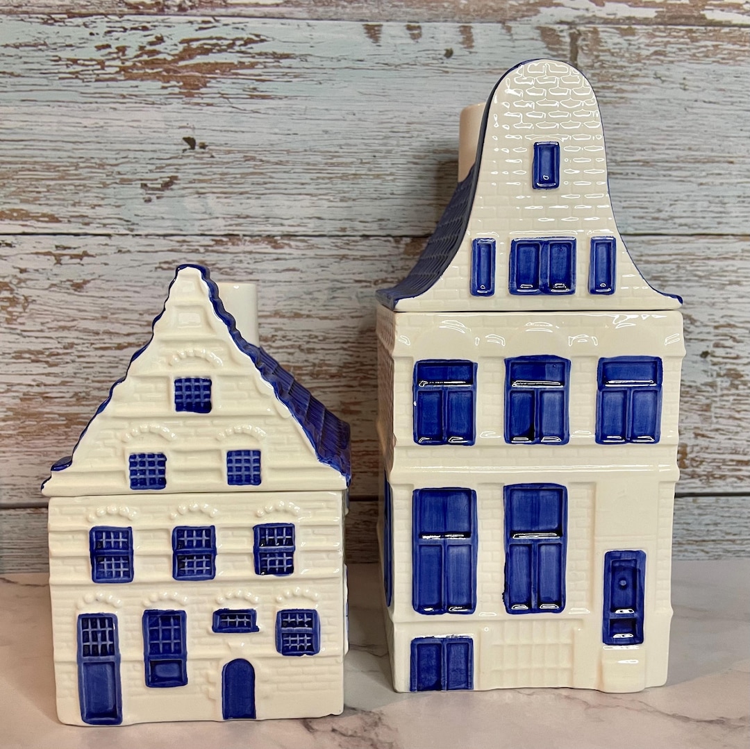 Vintage Delft Blue and White Canal House Canisters, Set of 2 ~ Pair of ...