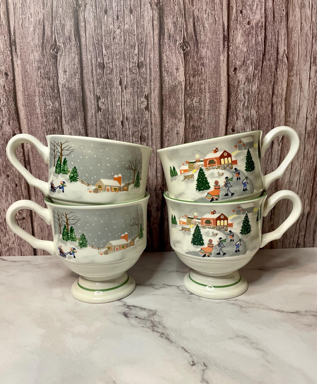 Vintage Sango Silent Night Footed Coffee Cups, Set of 4 3900 Pattern ...