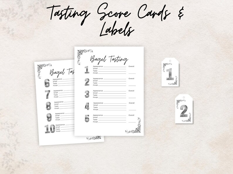 Bagel Tasting Party Kit, Scorecard, Label Tags, Placemat, Sign, Date ...