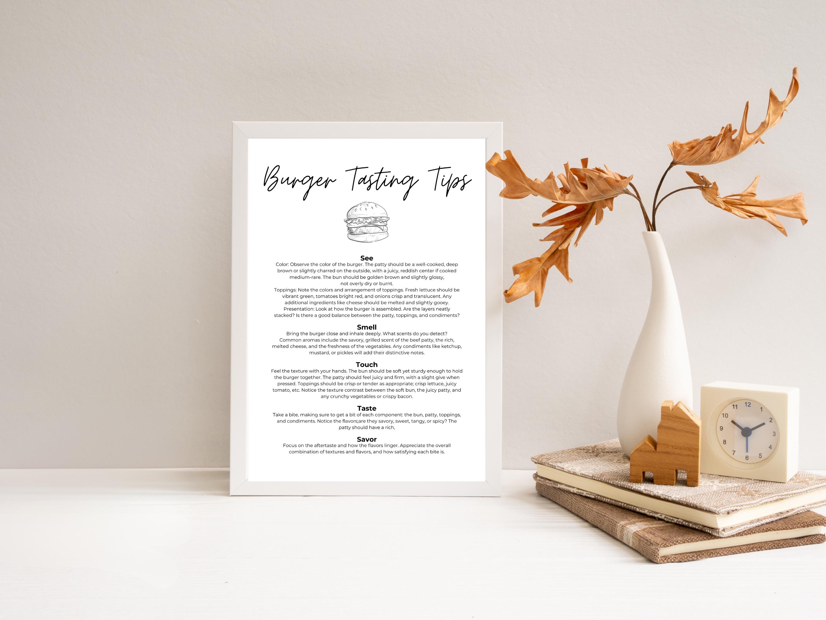 Burger Tasting Tips, Cheatsheet, Guide, Poster, Sign, Printable ...