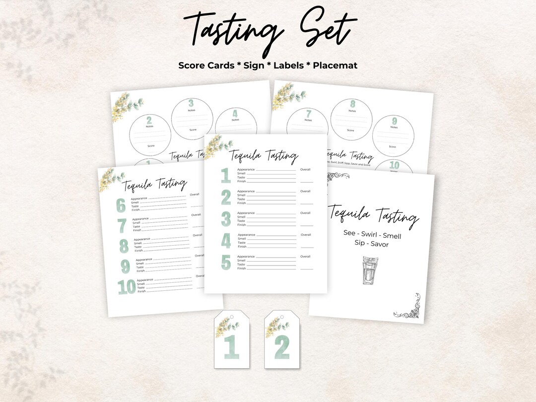 Tequila Tasting Kit, Scorecard, Bottle Tags, Placemat, Sign, Green, 10 ...
