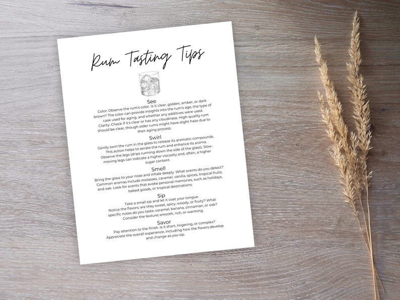 Rum Tasting Tips, Cheatsheet, Guide, Poster, Sign, Printable ...