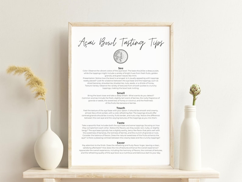 Acai Bowl Tasting Tips, Cheatsheet, Guide, Poster, Sign, Printable ...