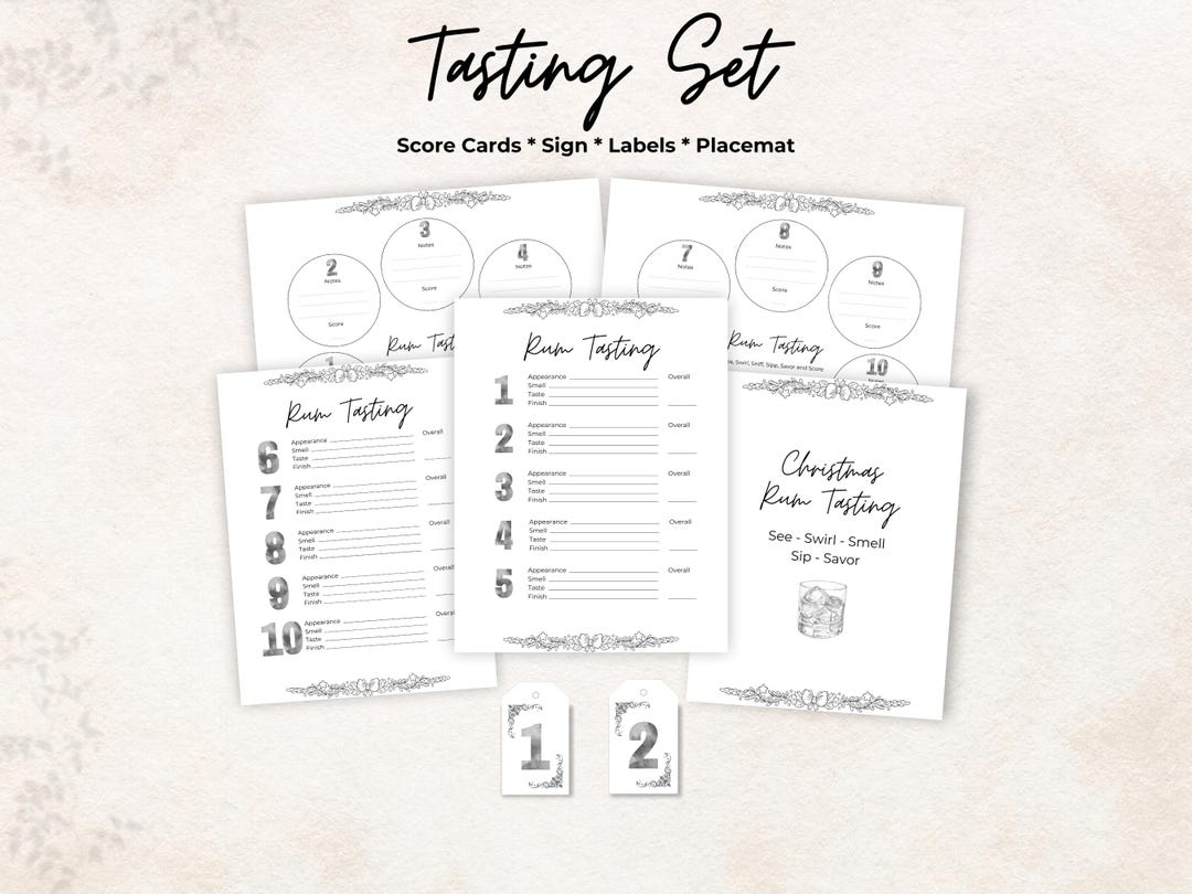 Christmas Rum Tasting Kit, Scorecard, Bottle Tags, Placemat, Sign, 10 ...