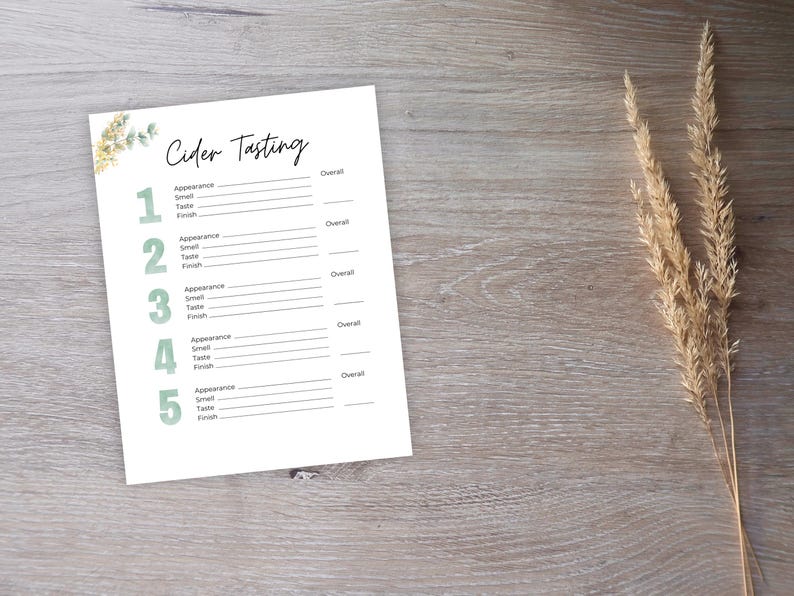 Cider Tasting Kit, Scorecard, Bottle Tags, Placemat, Sign, Green, 10 ...
