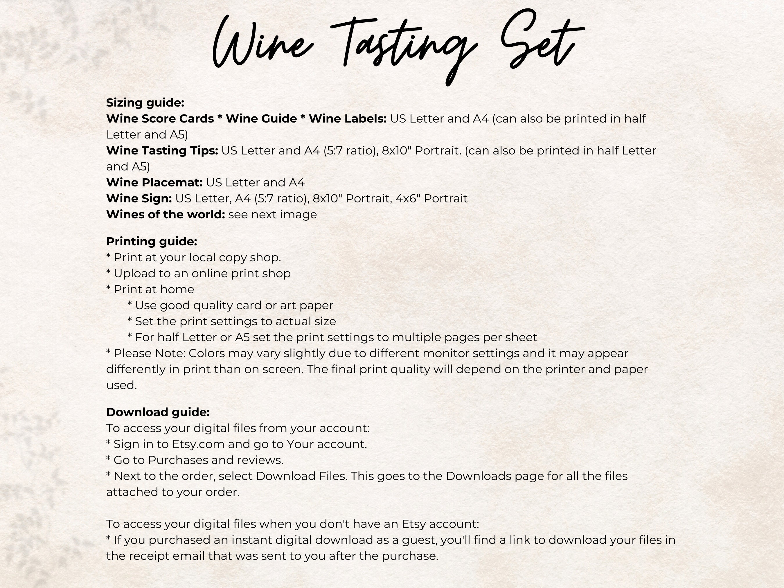 Wine Tasting Guide White Grape Reference Card, Cheat Sheet, Scorecard ...