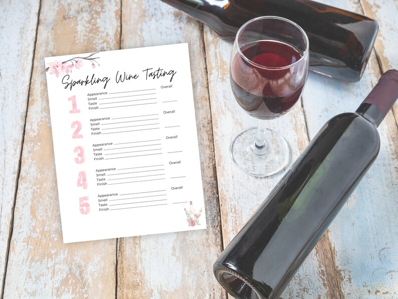 Sparkling Wine Tasting Party, Scorecard, Bottle Tags, Pink, 5 Sparkling ...