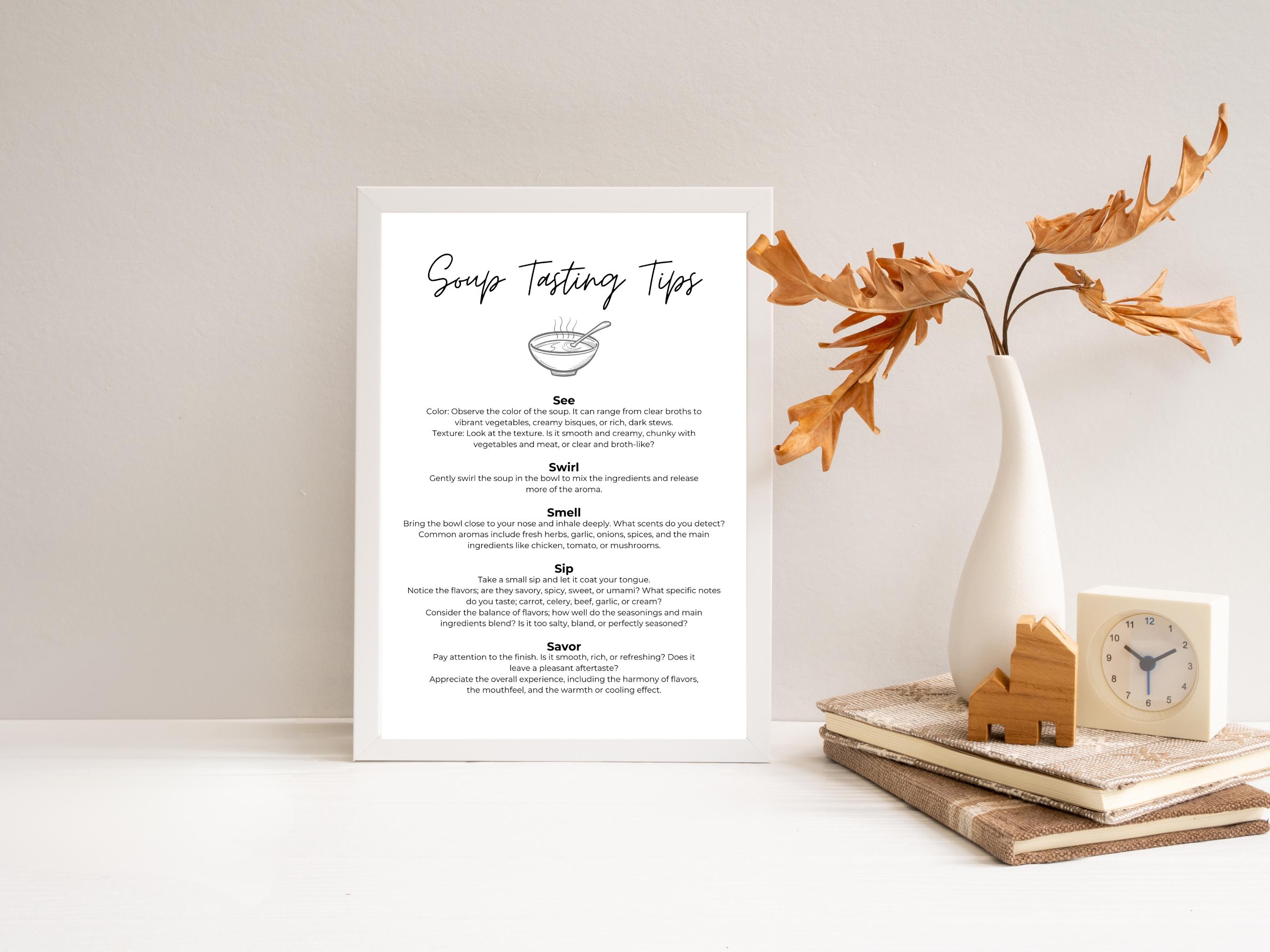 Soup Tasting Tips, Cheatsheet, Guide, Poster, Sign, Printable ...