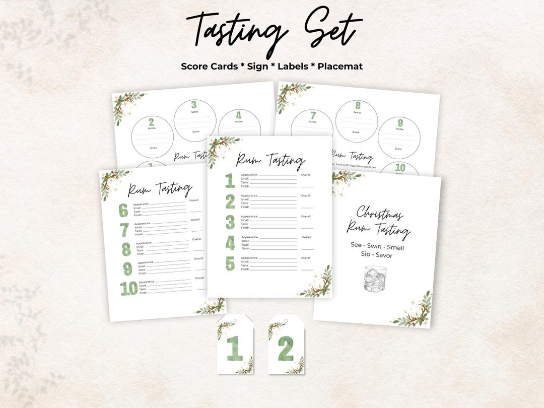 Christmas Rum Tasting Party Kit, Scorecard, Bottle Tags, Placemat, Sign ...