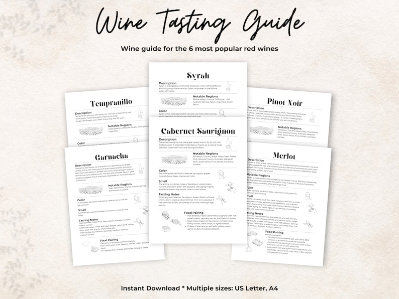 Wine Tasting Guide Red Grape Reference Card, Cheat Sheet, Scorecard ...
