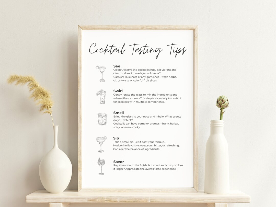 Cocktail Tasting Tips, Cheatsheet, Guide, Poster, Sign, Printable ...