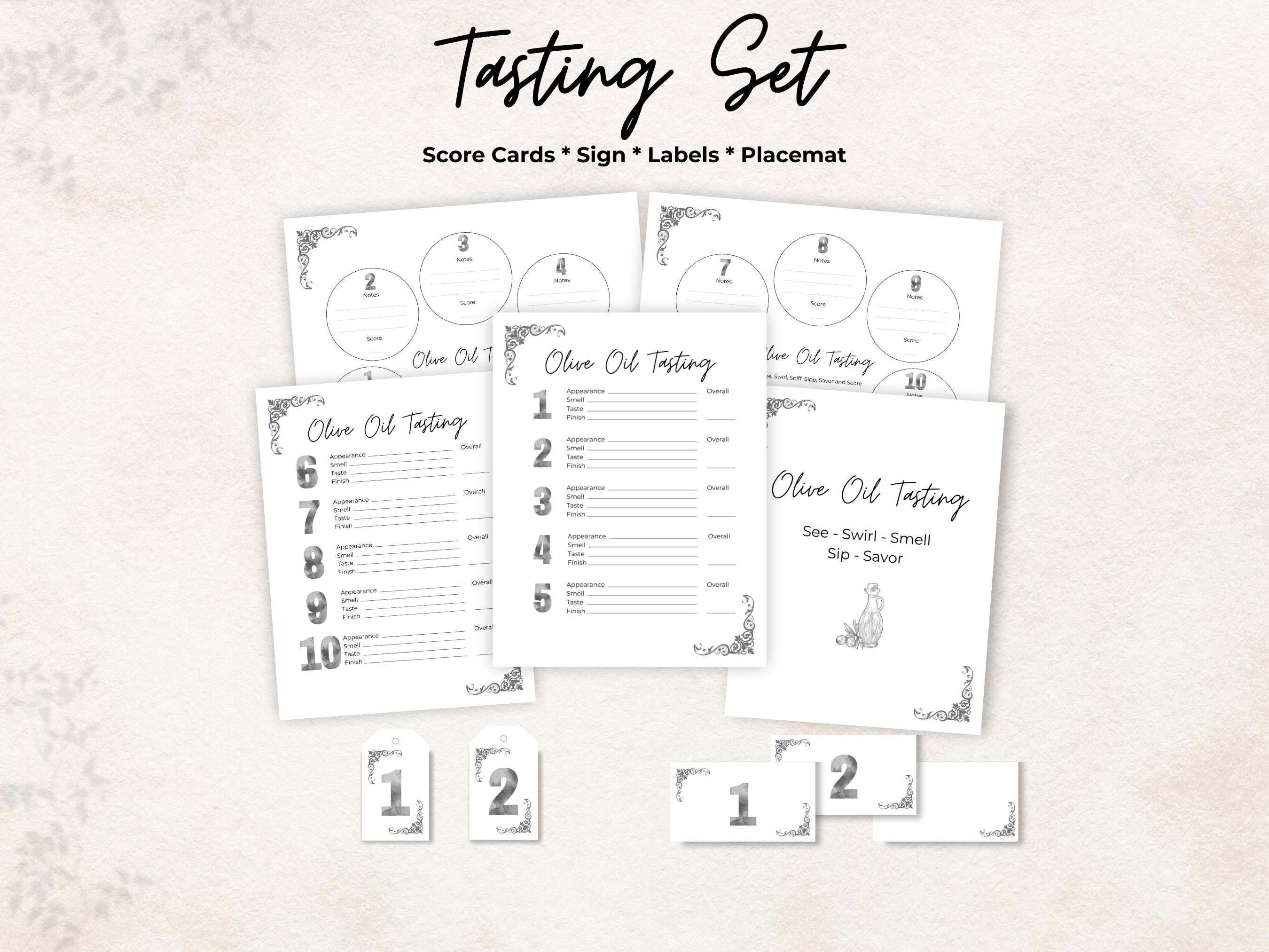 Olive Oil Tasting Party Kit, Scorecard, Bottle Tags, Placemat, Sign, 10 ...
