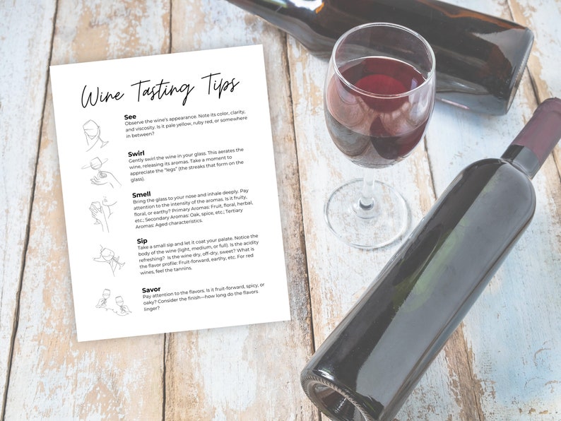 Wine Tasting Tips, Cheatsheet, Guide, Poster, Sign, Printable ...