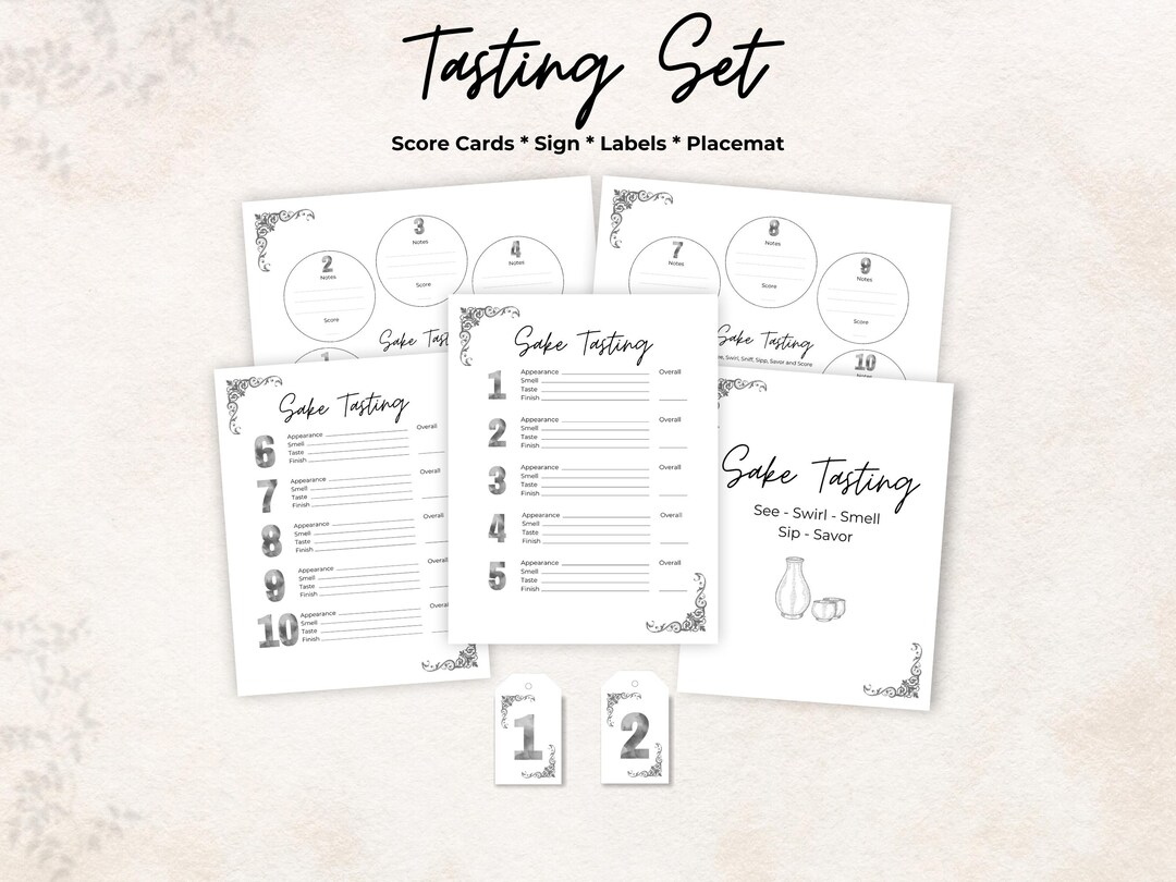 Sake Tasting Kit, Scorecard, Bottle Tags, Placemat, Sign, 10 Sakes ...