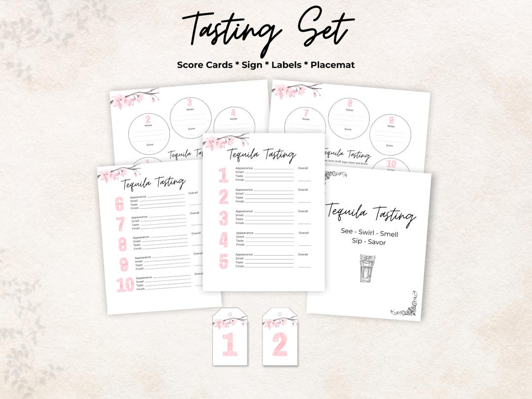 Tequila Tasting Kit, Scorecard, Bottle Tags, Placemat, Sign, Pink, 10 ...