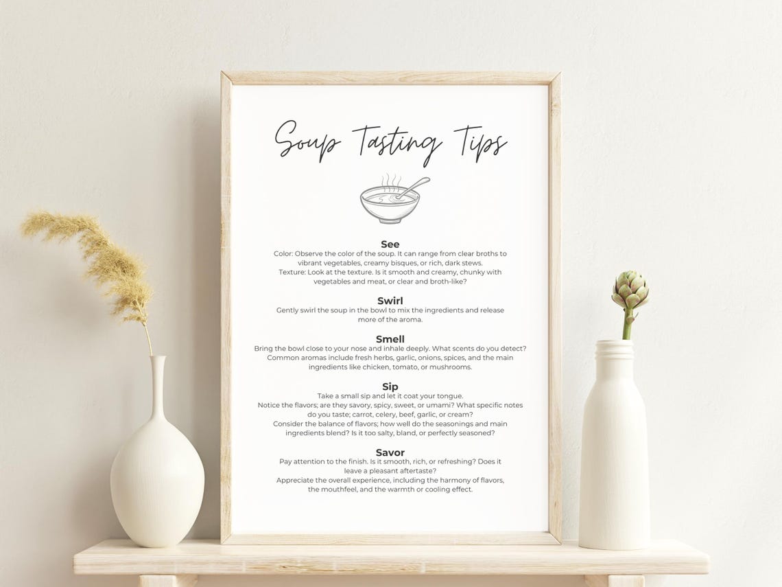 Soup Tasting Tips, Cheatsheet, Guide, Poster, Sign, Printable ...