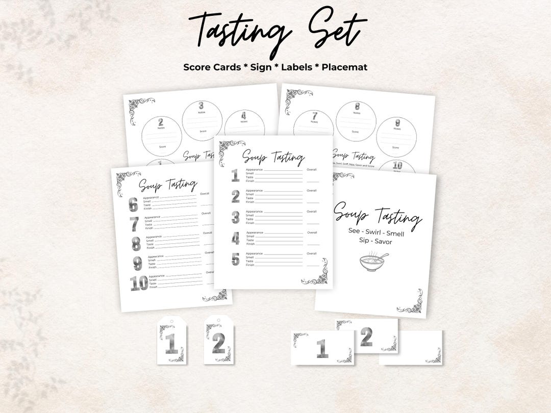 Soup Tasting Kit, Scorecard, Label Tags, Placemat, Sign, 10 Soups ...