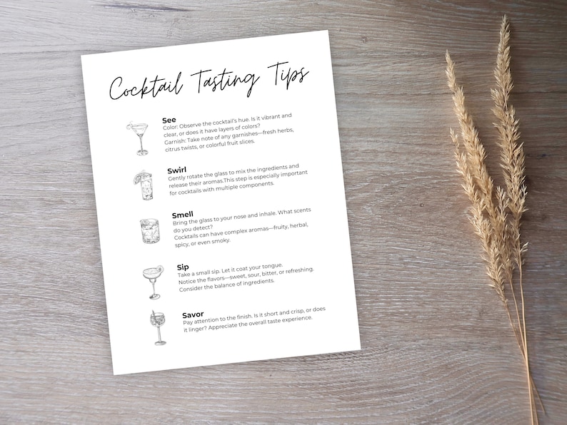 Cocktail Tasting Tips, Cheatsheet, Guide, Poster, Sign, Printable ...