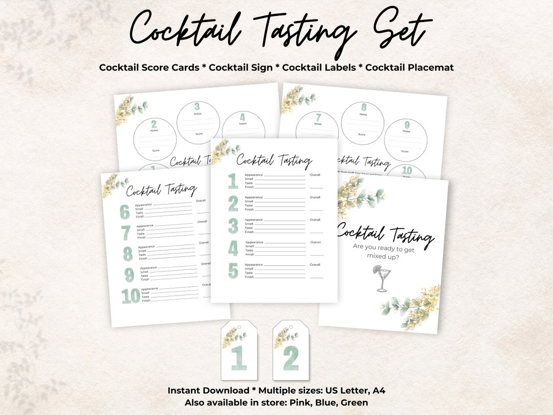 Cocktail Tasting Party Kit, Scorecard, Bottle Tags, Placemat, Sign ...