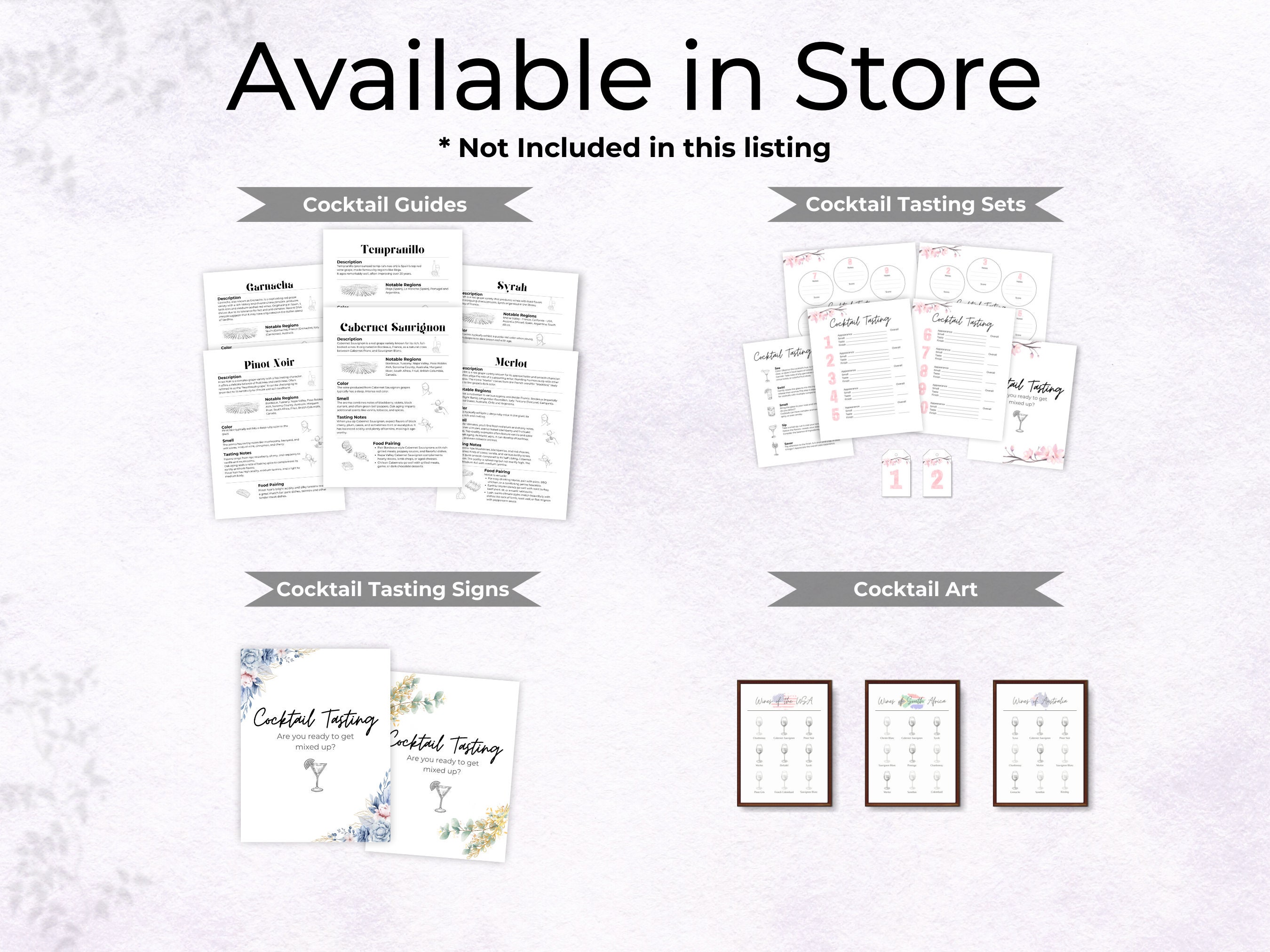 Cocktail Tasting Party Kit, Scorecard, Bottle Tags, Placemat, Sign ...
