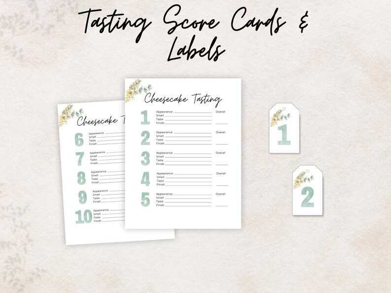 Cheesecake Tasting Kit, Scorecard, Label Tags, Placemat, Sign, Green ...