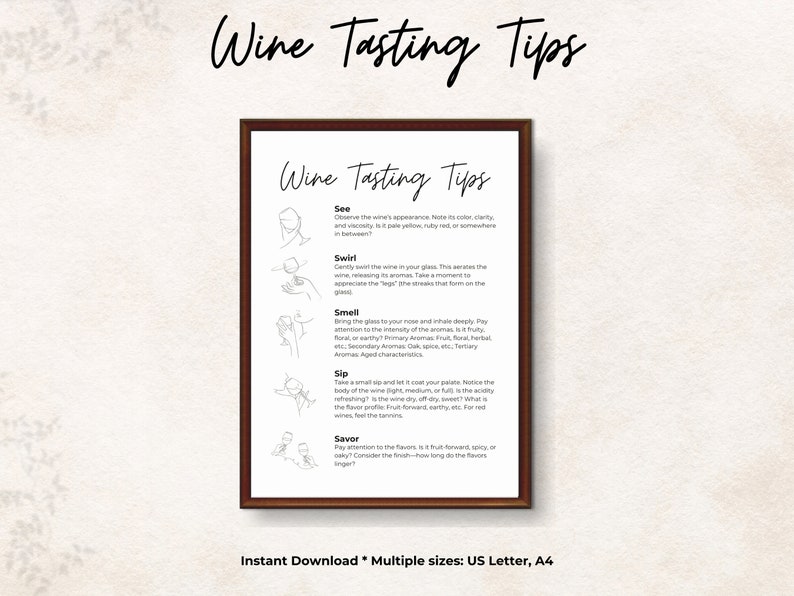 Wine Tasting Tips, Cheatsheet, Guide, Poster, Sign, Printable ...