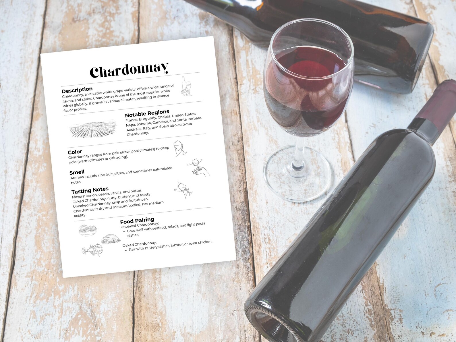 Wine Tasting Guide White Grape Reference Card, Cheat Sheet, Scorecard ...