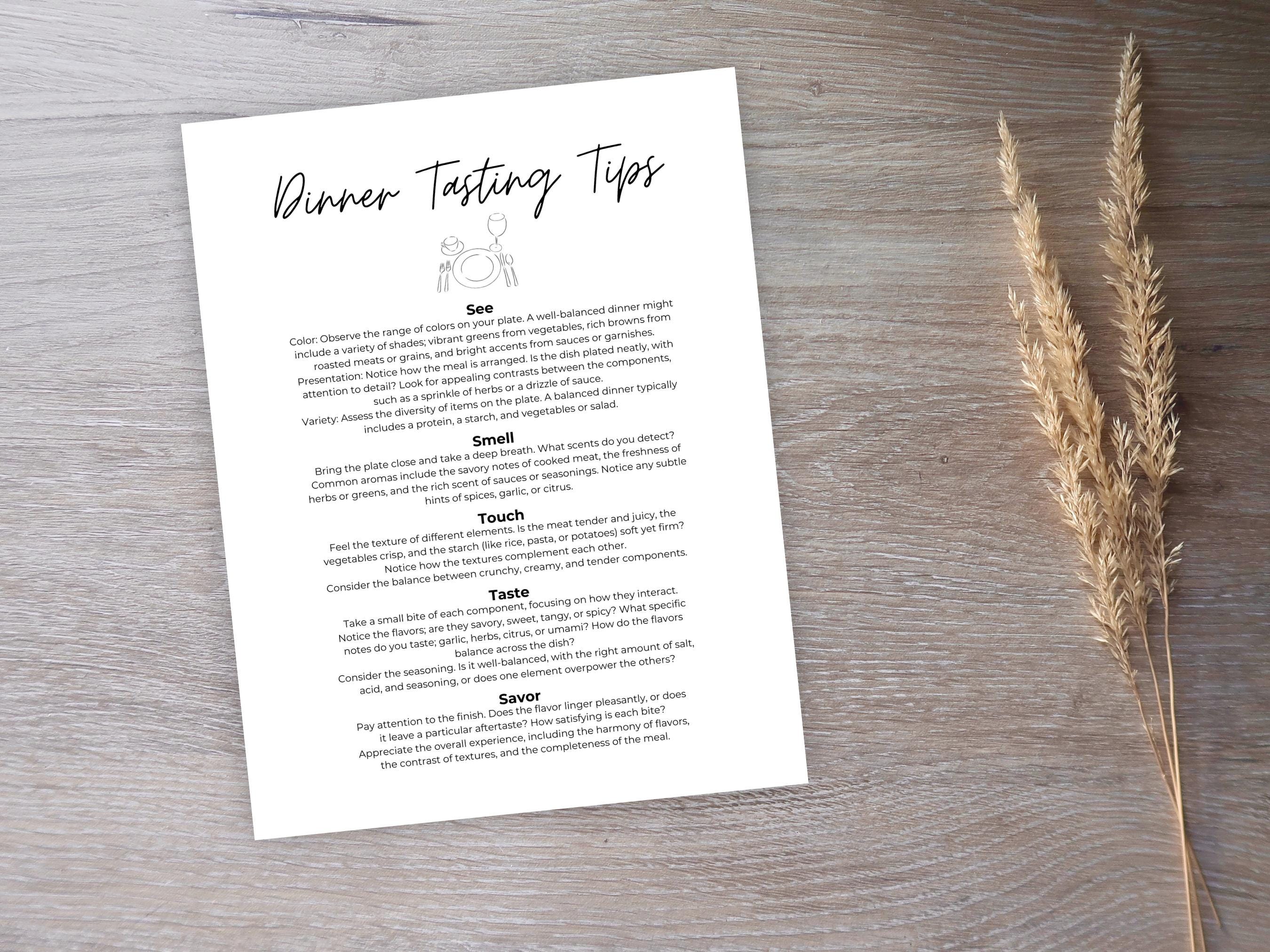 Dinner Tasting Tips, Cheatsheet, Guide, Poster, Sign, Printable ...