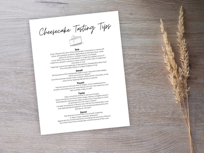 Cheesecake Tasting Tips, Cheatsheet, Guide, Poster, Sign, Printable ...