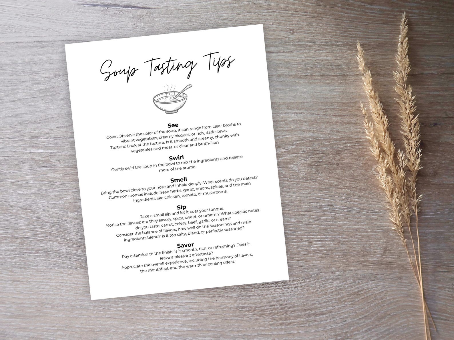 Soup Tasting Tips, Cheatsheet, Guide, Poster, Sign, Printable ...