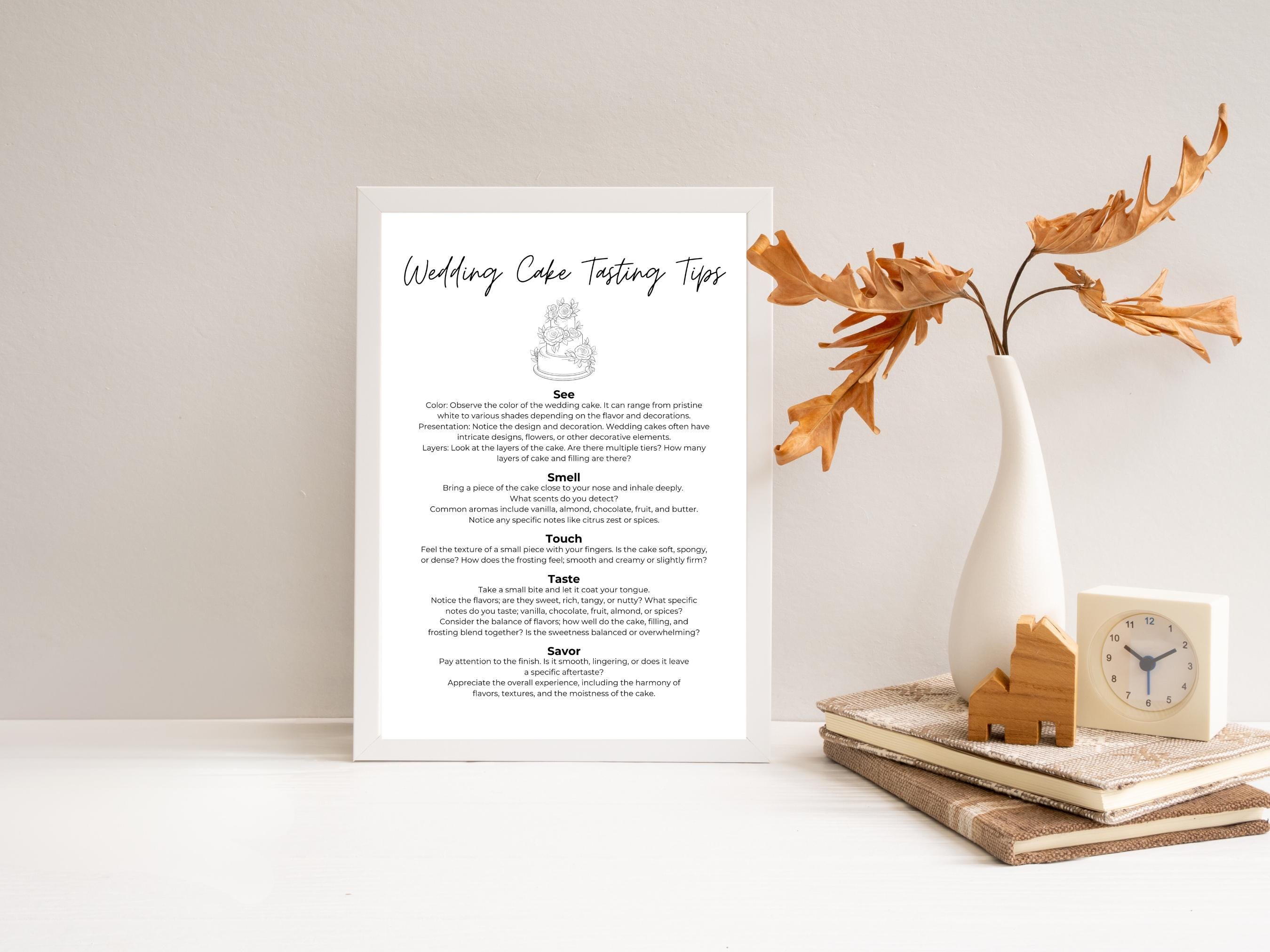 Wedding Cake Tasting Tips, Cheatsheet, Guide, Poster, Sign, Printable ...