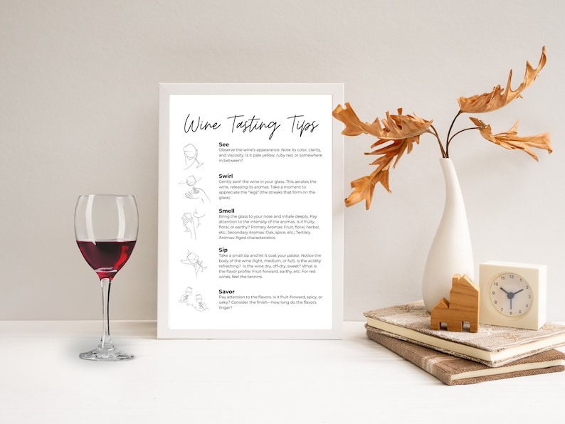 Wine Tasting Guide Red Wine, Grape Reference Card, Cheat Sheet, Sign ...