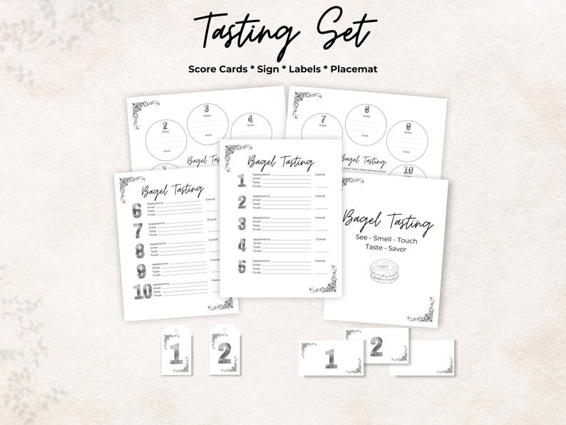 Bagel Tasting Party Kit, Scorecard, Label Tags, Placemat, Sign, Date ...