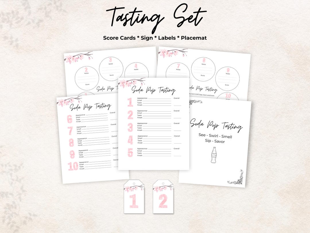 Soda Pop Tasting Party Kit, Scorecard, Bottle Tags, Placemat, Sign ...