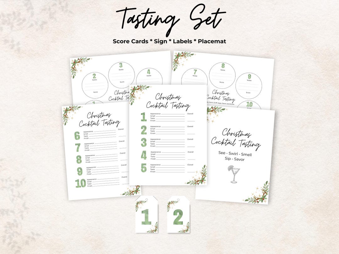 Christmas Cocktail Tasting Kit, Scorecard, Bottle Tags, Placemat, Sign ...
