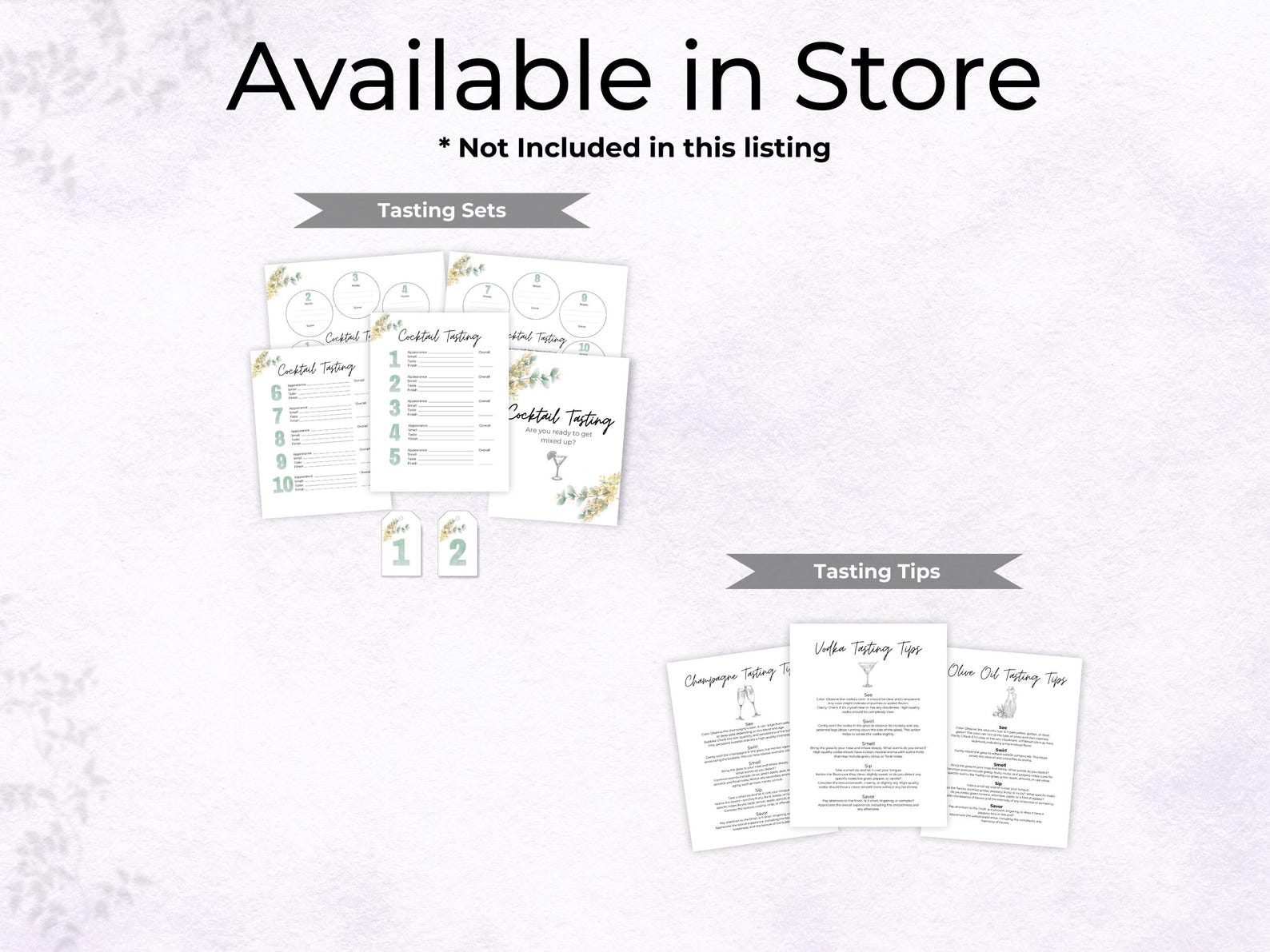 Olive Oil Tasting Party Kit, Scorecard, Bottle Tags, Placemat, Sign, 10 ...