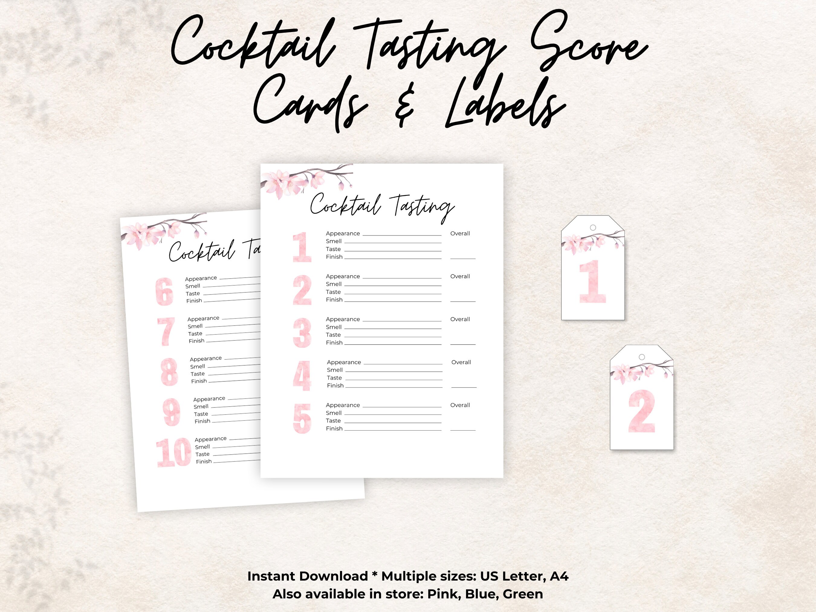 Cocktail Tasting Party Kit, Scorecard, Bottle Tags, Placemat, Sign ...