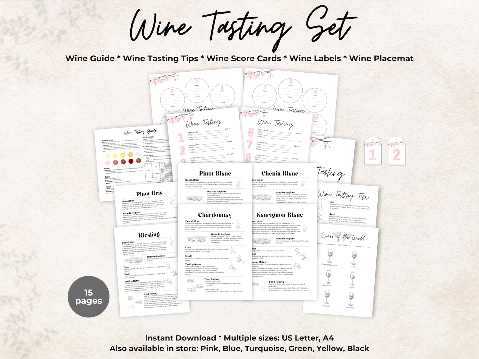 Wine Tasting Guide White Grape Reference Card, Cheat Sheet, Scorecard ...