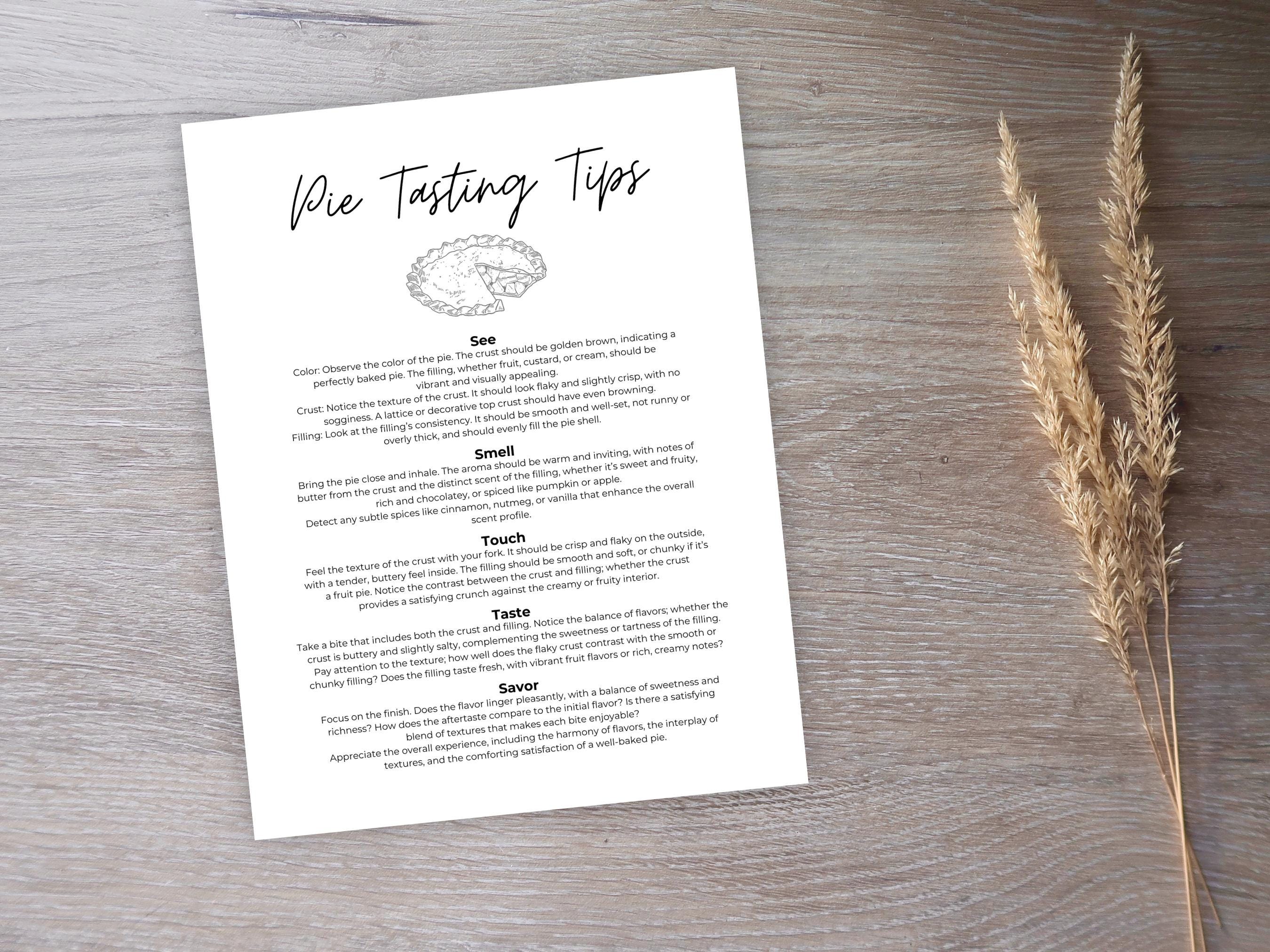 Pie Tasting Tips, Cheatsheet, Guide, Poster, Sign, Printable ...
