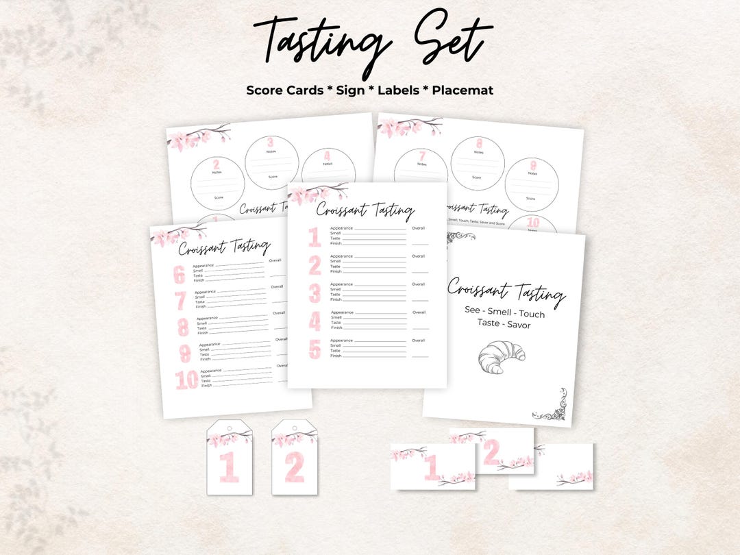 Croissant Tasting Kit, Scorecard, Label Tags, Placemat, Sign, Pink, 10 ...
