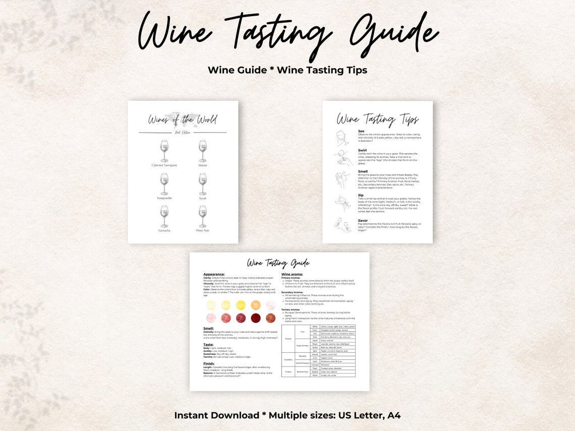 Wine Tasting Guide White Grape Reference Card, Cheat Sheet, Scorecard ...