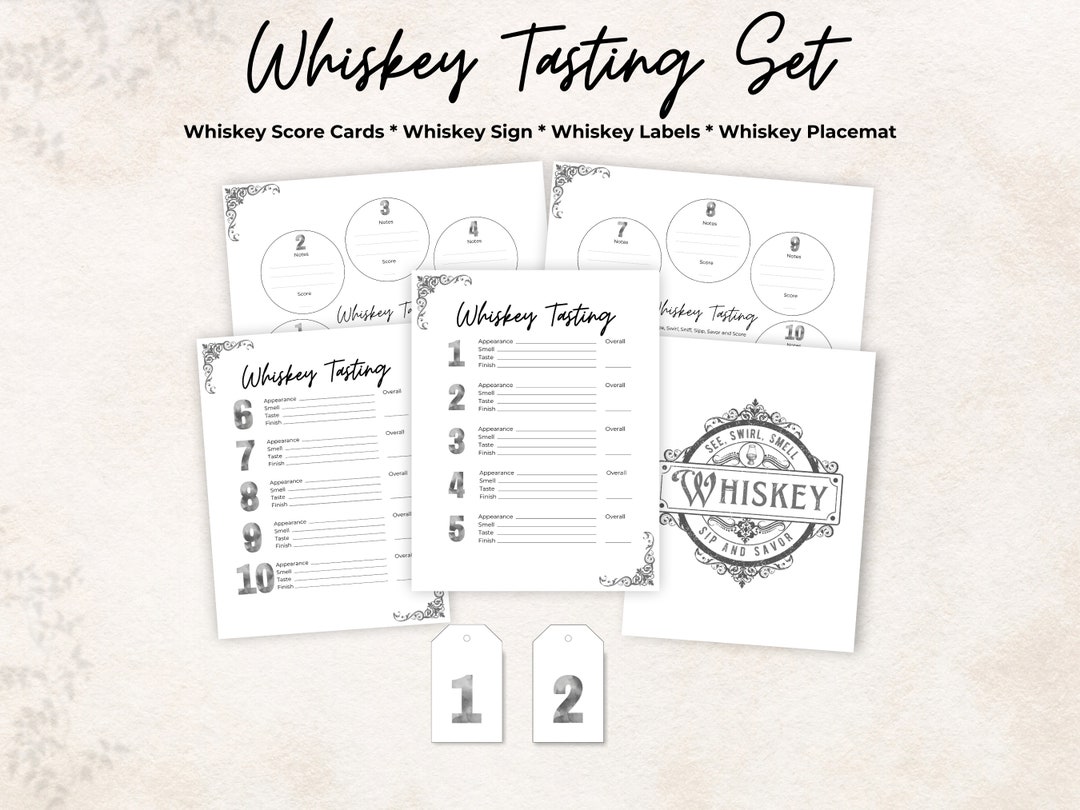 Whiskey Tasting Party Kit, Scorecard, Bottle Tags, Placemat, Sign ...